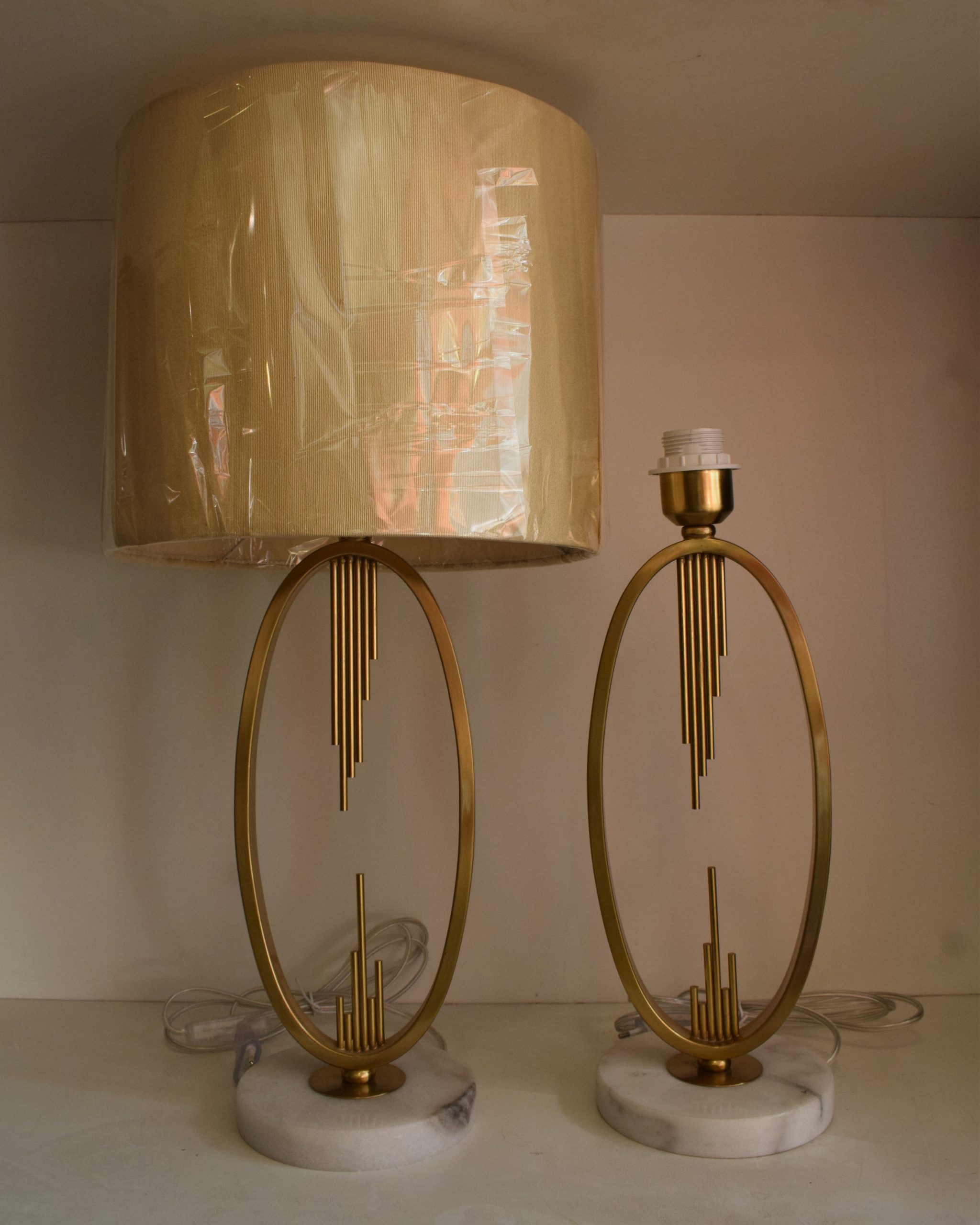 Modern Gold Oval Table Lamp with Marble Base-Pair - Lighterior Lighting ...